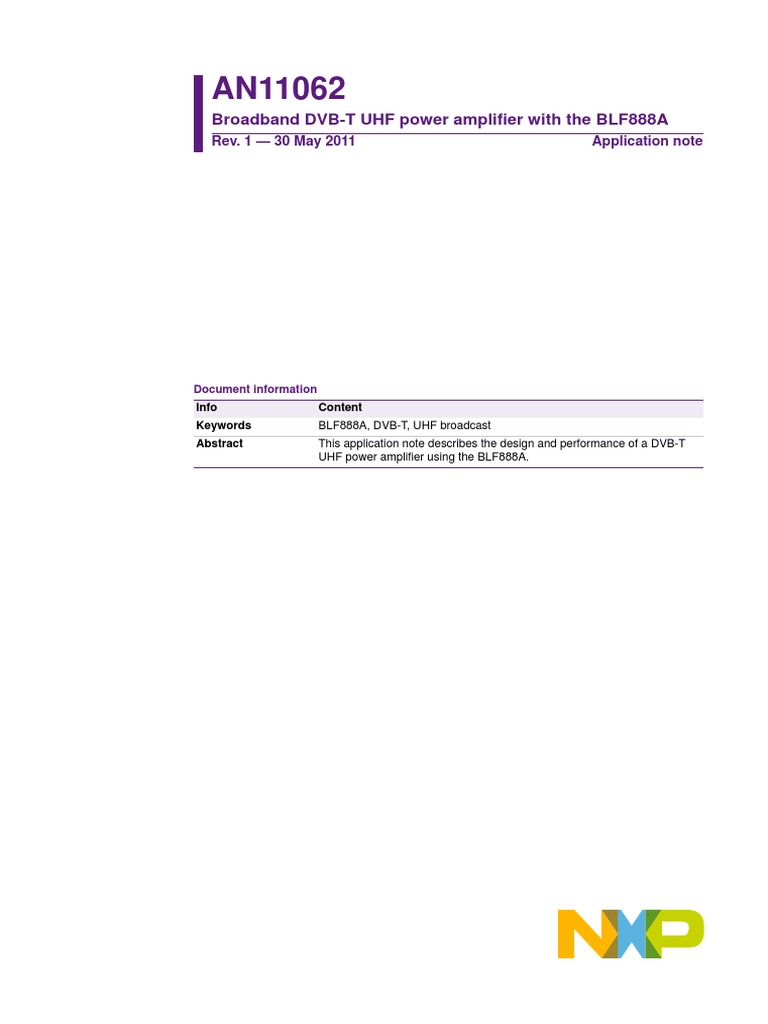 AN11062 - Broadband DVB-T UHF Power Amplifier With The BLF888A | PDF ...