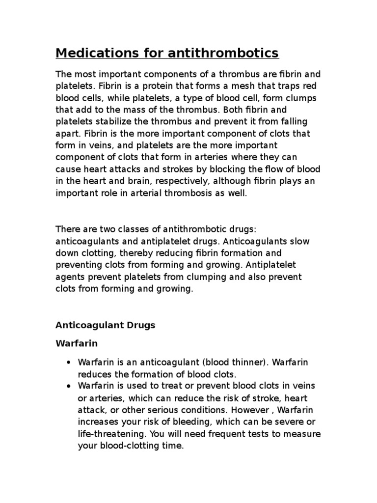 Medications For Antithrombotics | PDF | Percutaneous Coronary ...