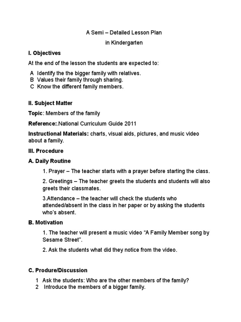 Family Members Lesson Plan for K-Grade | PDF