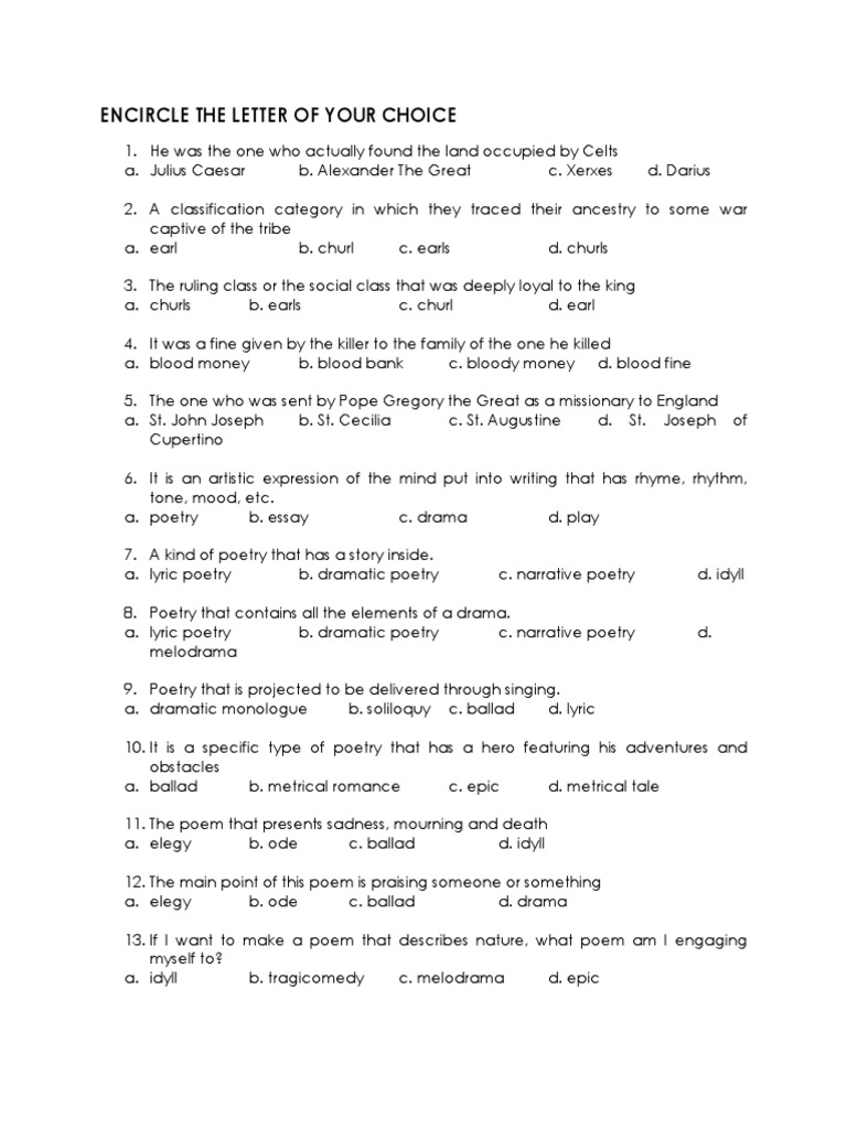 Encircle The Letter of Your Choice | PDF | Beowulf | Poetry