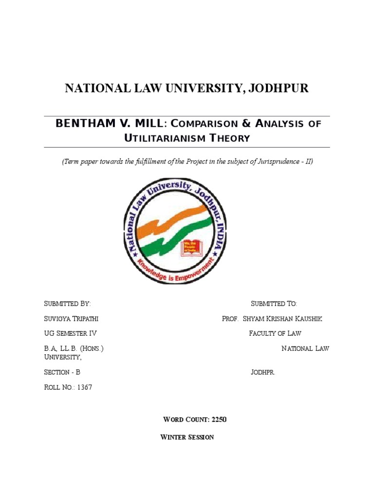 National Law University, Jodhpur: Bentham V. Mill: C & A U T | PDF ...