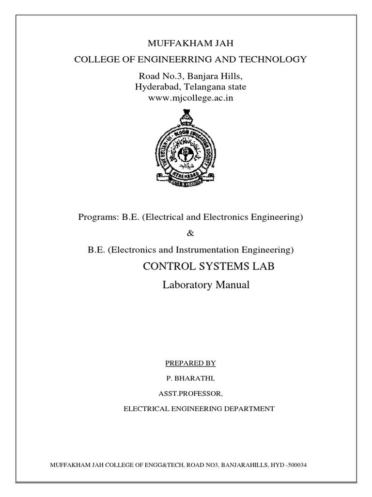 III Eee I Sem Cs Lab Manual (Ee332) - 1 | PDF | Feedback | Control System
