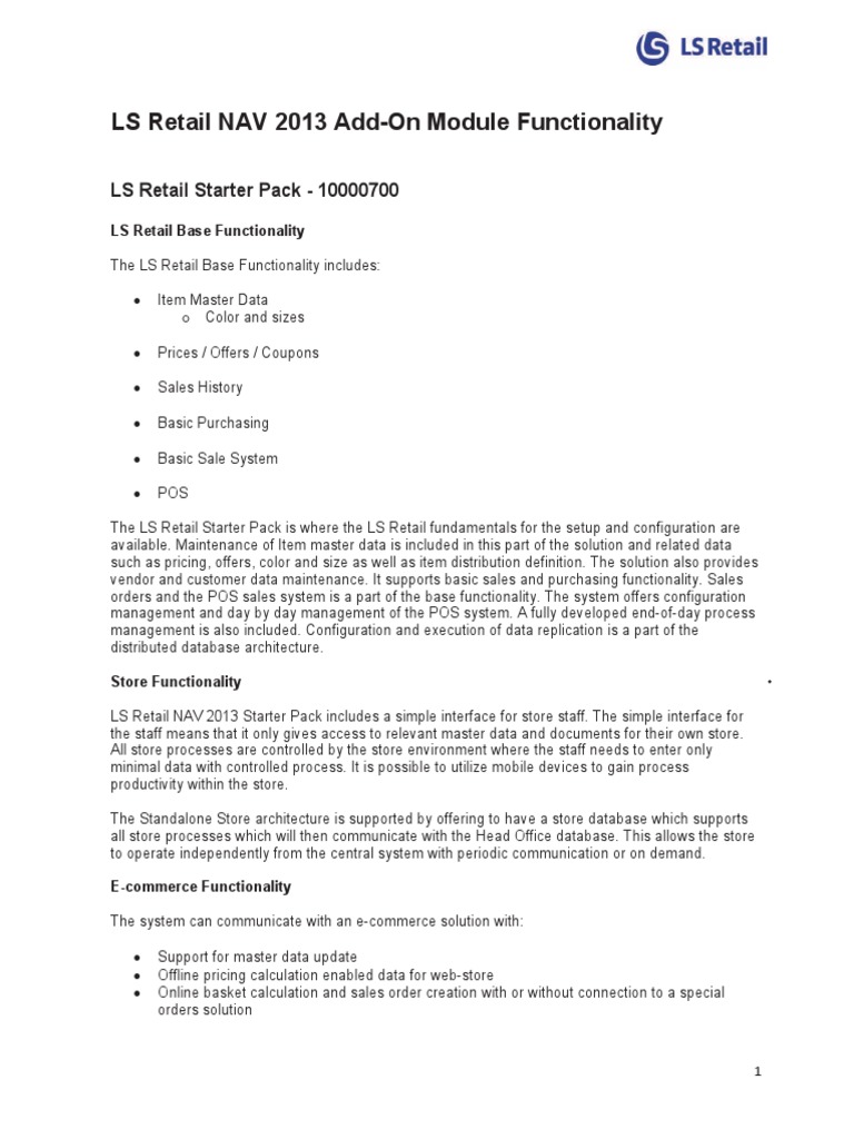 LS Retail NAV 2013 Add-On Module Functionality | PDF | Point Of Sale ...