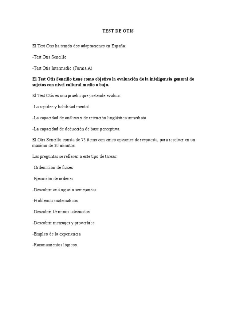 Test Otis Sencillo: Evaluación de Inteligencia | PDF