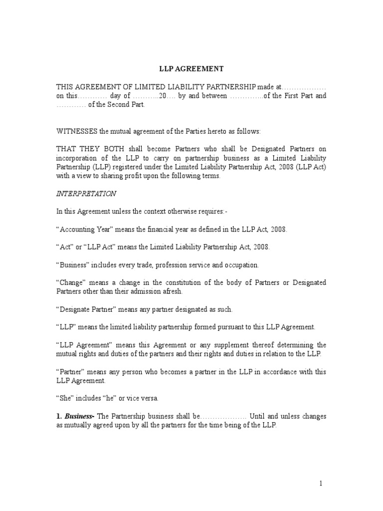 Draft LLP Agreement | PDF | Limited Liability Partnership | Law
