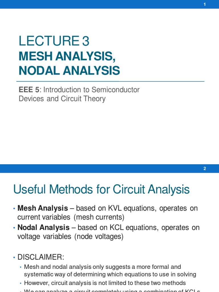 Mesh Analysis, Nodal Analysis: EEE 5: Introduction To Semiconductor | PDF | Network Analysis ...