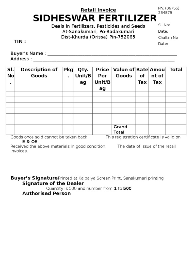 Fertilizer Invoice Details | PDF