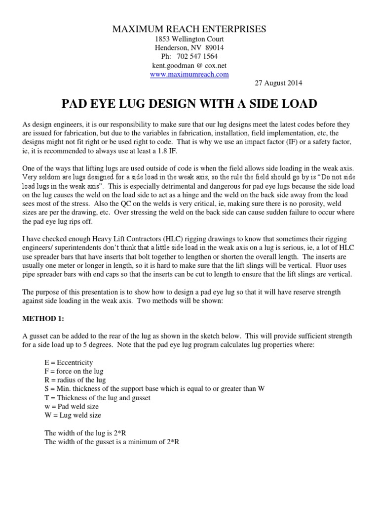 Pad Eye Design With Side Load 25 | PDF | Bending | Strength Of Materials