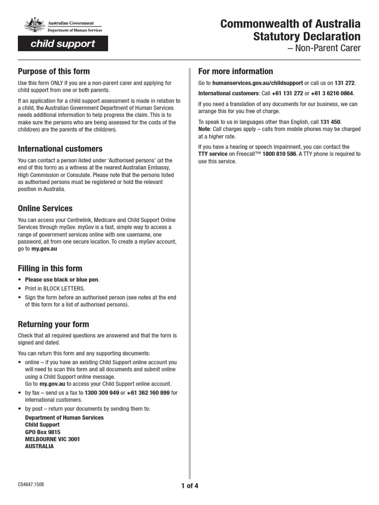 Commonwealth of Australia Statutory Declaration: Purpose of This Form ...