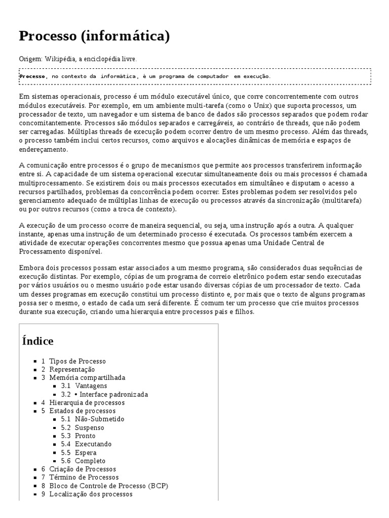 Processo (Informática) | PDF | Processo (informática) | Software de sistema