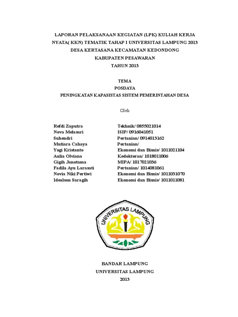 LPK KKN Desa Kertasana Kecamatan Kedondong, Pesawaran | PDF