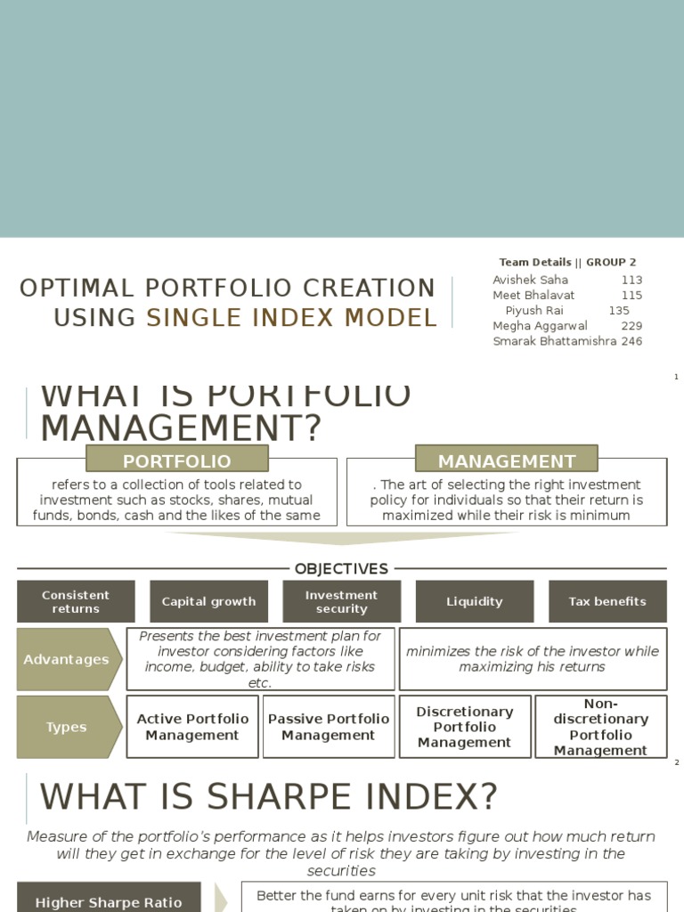 Single Index Model: Optimal Portfolio Creation Using | PDF | Sharpe Ratio | Investor