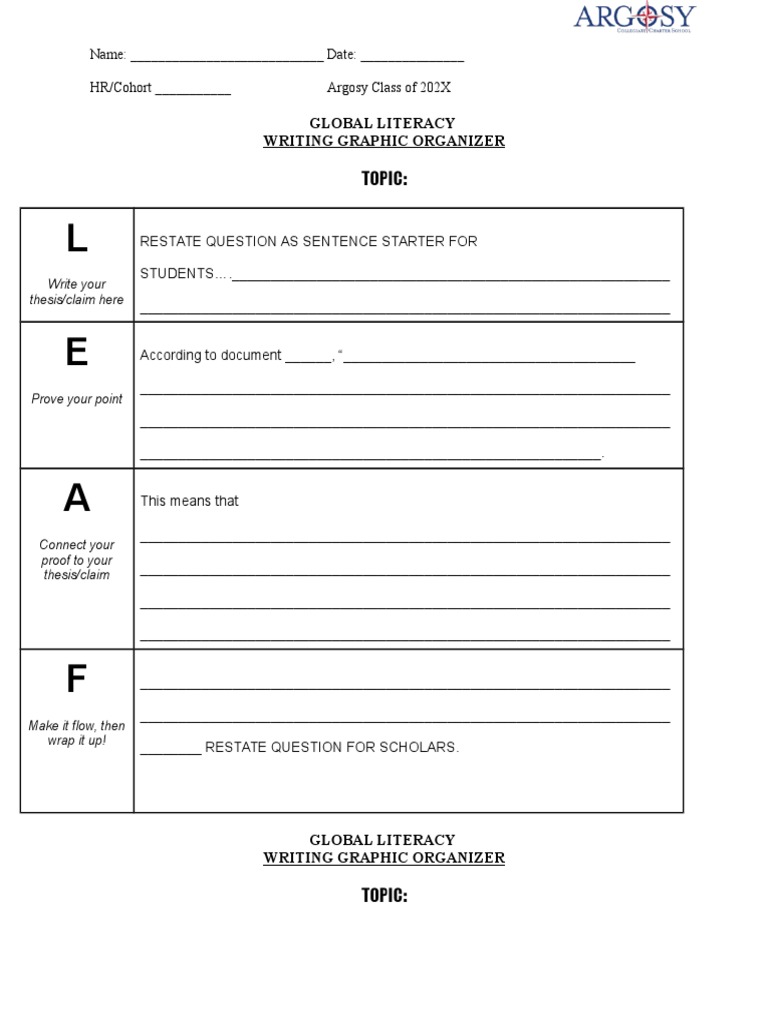Global Literacy Writing Organizer Template | PDF