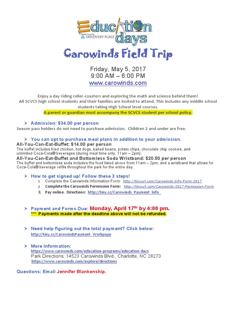 Carowinds Field Trip FLYER 2017 | PDF