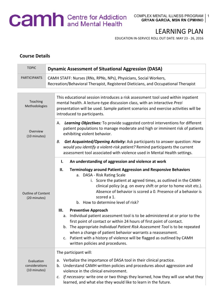 Learning Plan: Course Details Dynamic Assessment of Situational ...