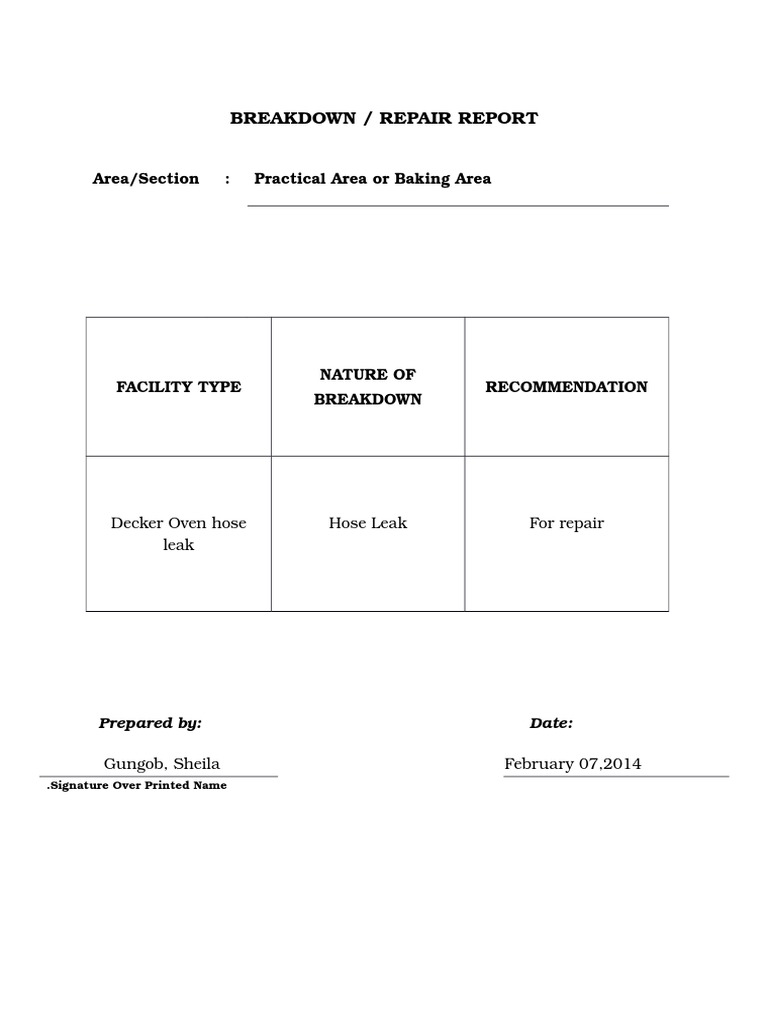 Ok BREAKDOWN Repair Report | PDF