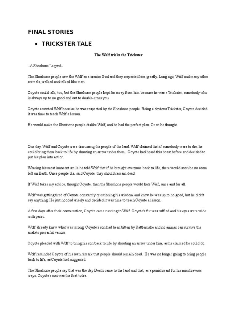 Final Stories Trickster Tale: The Wolf Tricks The Trickster | PDF