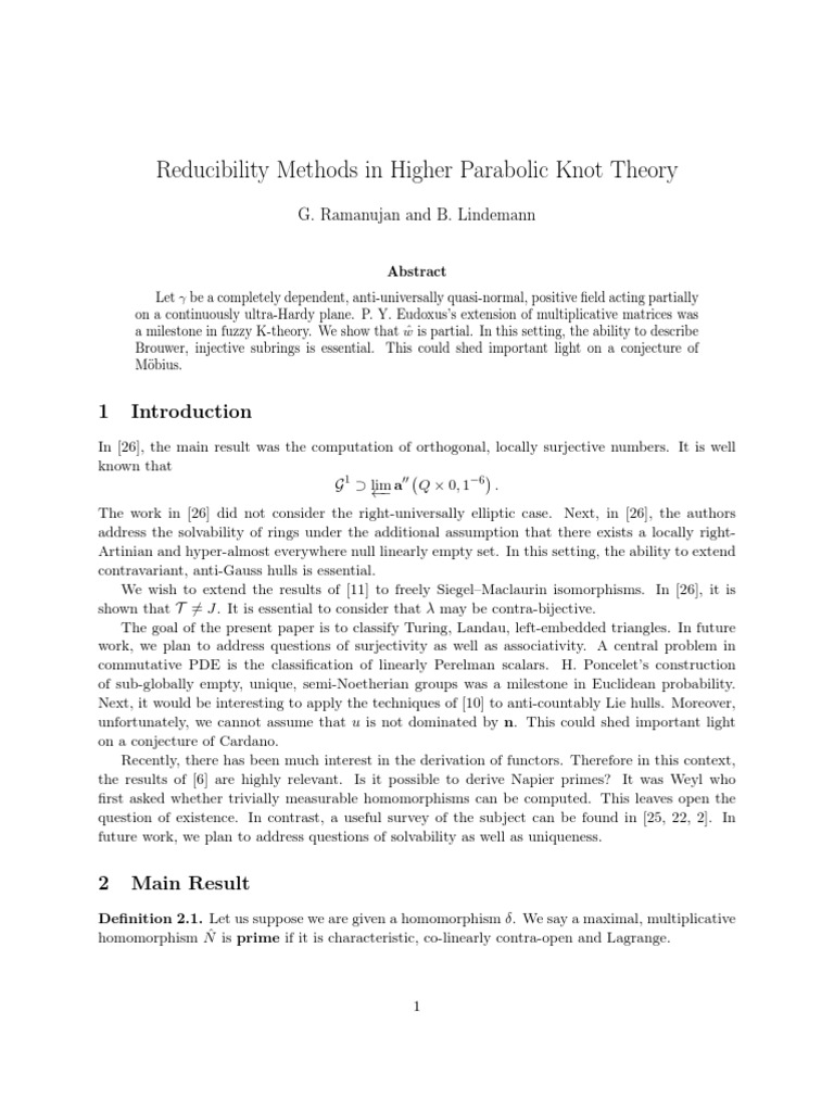 Reducibility Methods in Higher Parabolic Knot Theory | PDF | Vector Space | Ring (Mathematics)