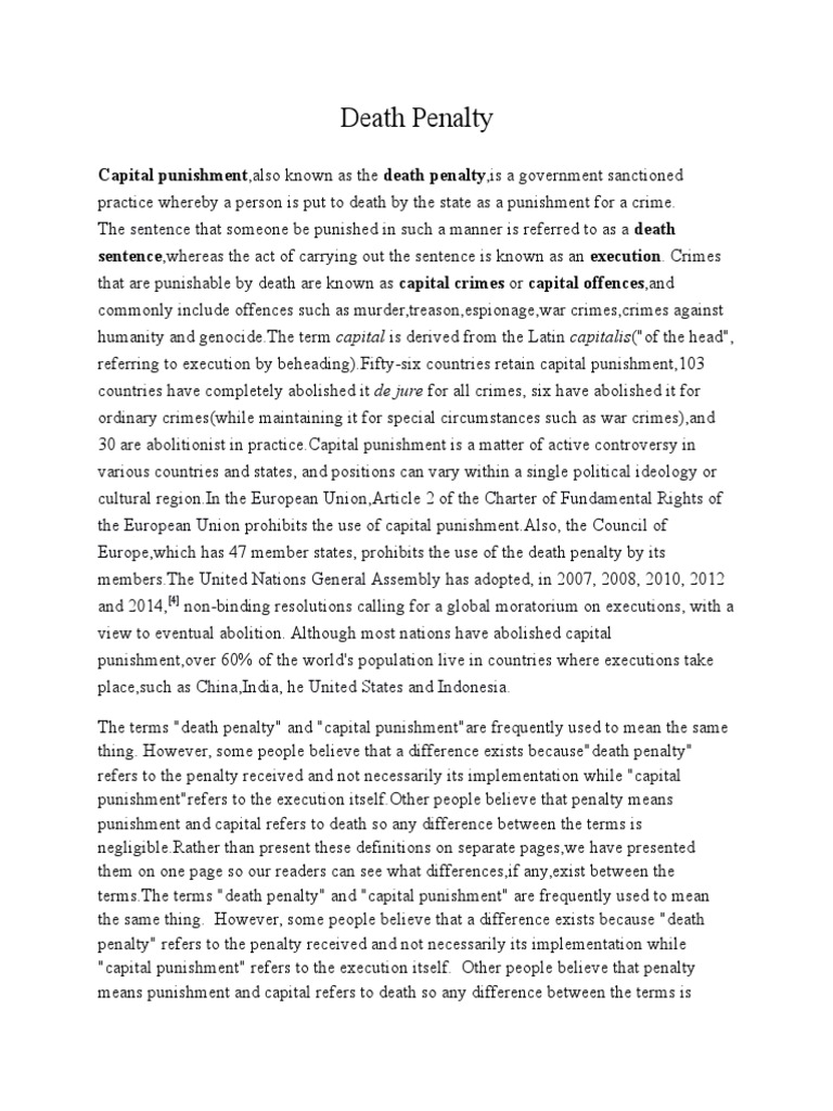 Death Penalty: Capital Punishment, Also Known As The Death Penalty, Is ...