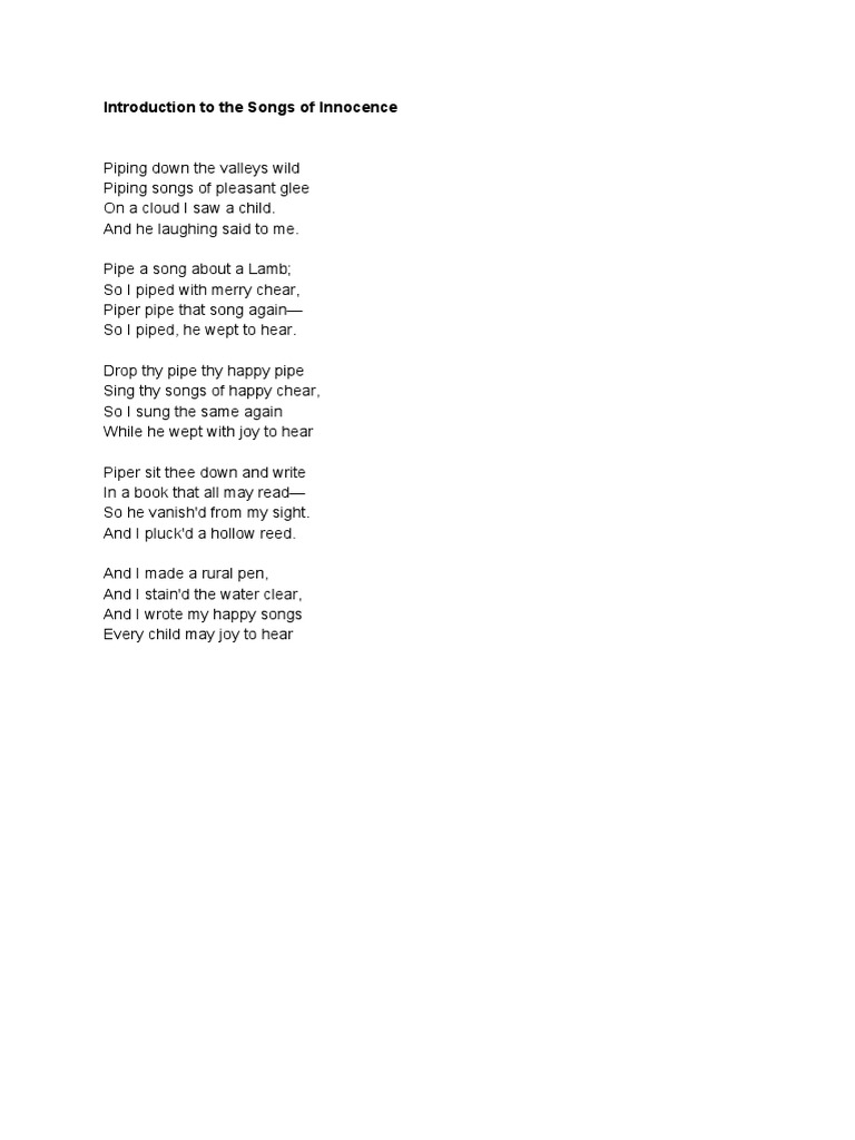 Blake Introduction Songs of Innocence | PDF