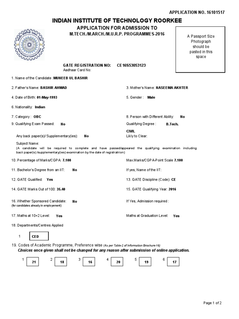 IIT Roorkee M.Tech Application 2016 | PDF | Academia | Further Education
