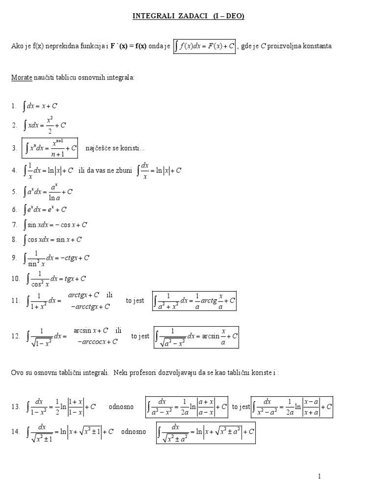 2.INTEGRALI ZADACI - I Deo PDF | PDF