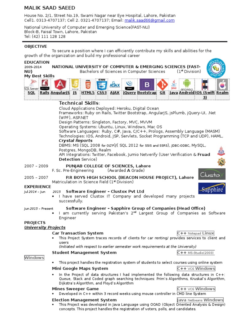 Software Engineer - Malik Saad Saeed | PDF | Java (Programming Language) | Compiler