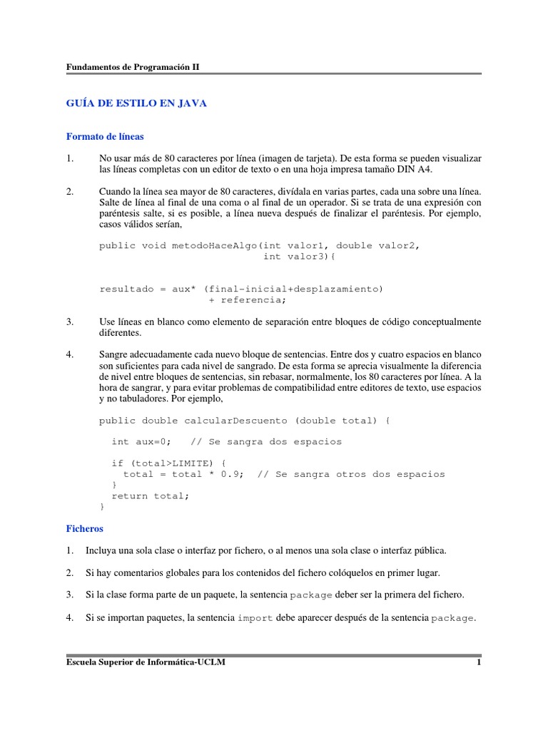 Guia Estilo Java | PDF | Java (lenguaje de programación) | Herencia (Programación Orientada a ...