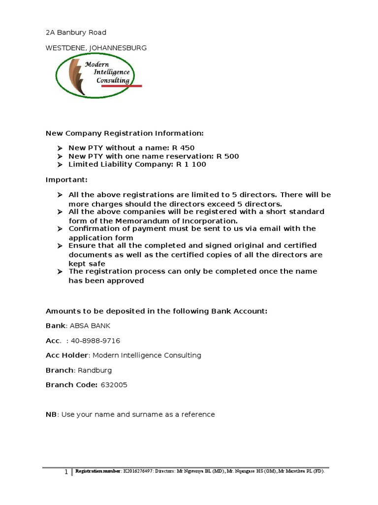 New Company Registration Form | Download Free PDF | Government ...