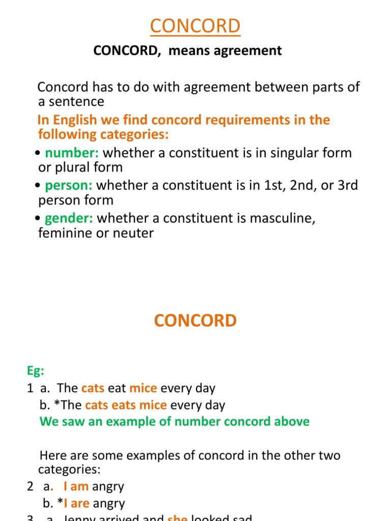 CONCORD Means Agreement PDF Grammatical Number Grammatical Gender