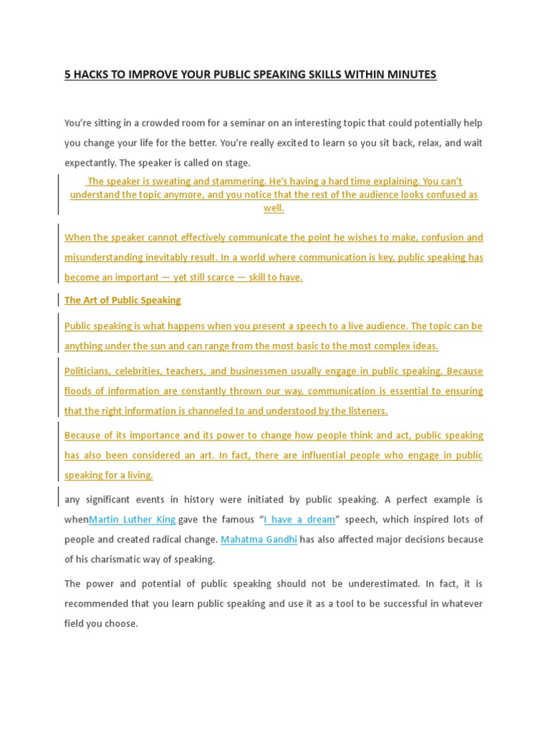 5 Quick Hacks for Better Public Speaking | PDF | Public Speaking ...