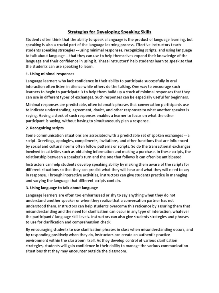 30-Strategies For Developing Speaking Skills | PDF