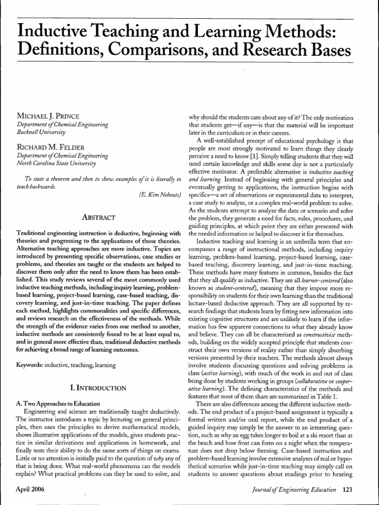Inductive Teaching and Learning Methods: Definitions, Comparisons, and ...