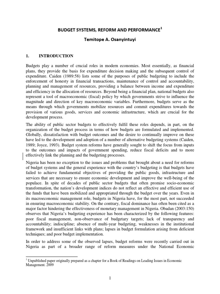 Budget Systems, Reform and Performance | PDF | Government Budget ...