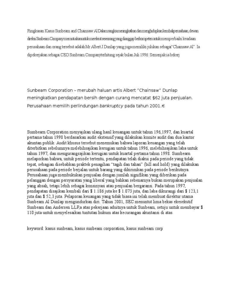 Ringkasan Kasus Sunbeam and Chainsaw | PDF