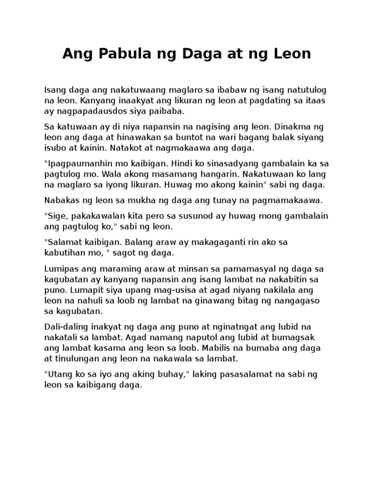 Ang Pabula Ng Daga at Ng Leon