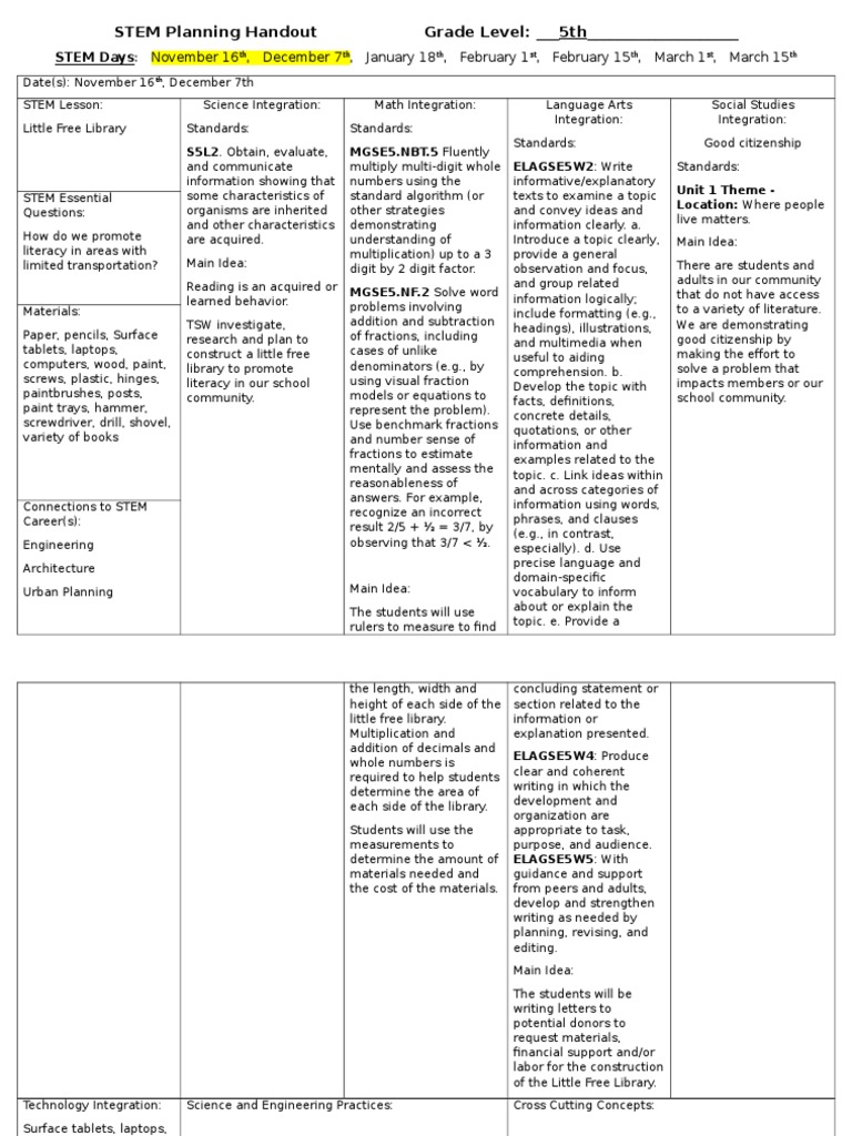 Stem Planning - Little Free Library | PDF