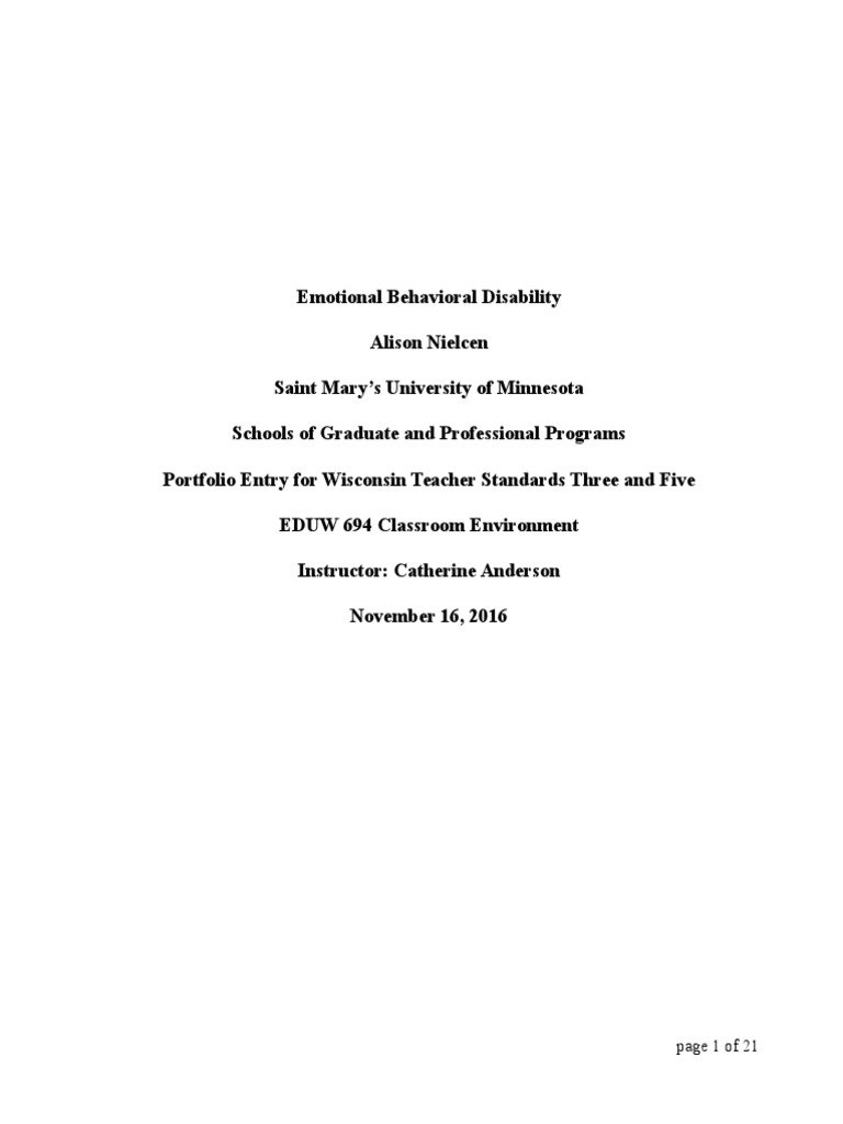 Ebd Portfolio Paper 2 | PDF | Special Education | Teachers