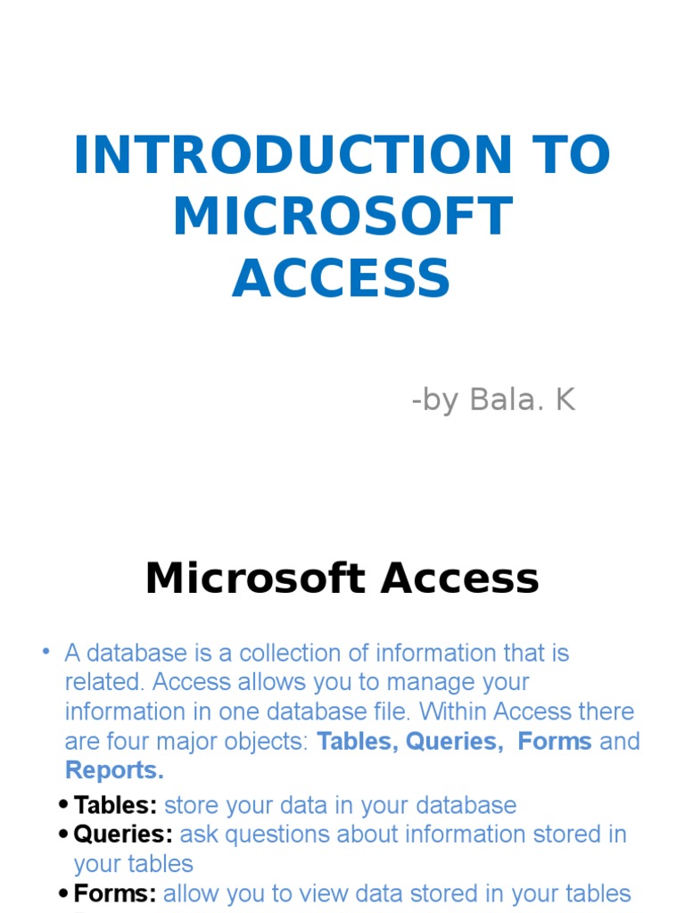 Introduction of MS-Access | PDF | Microsoft Access | Databases