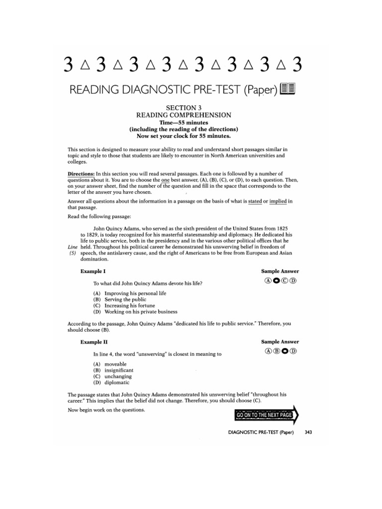 Reading Comprehension Pre-Test | PDF