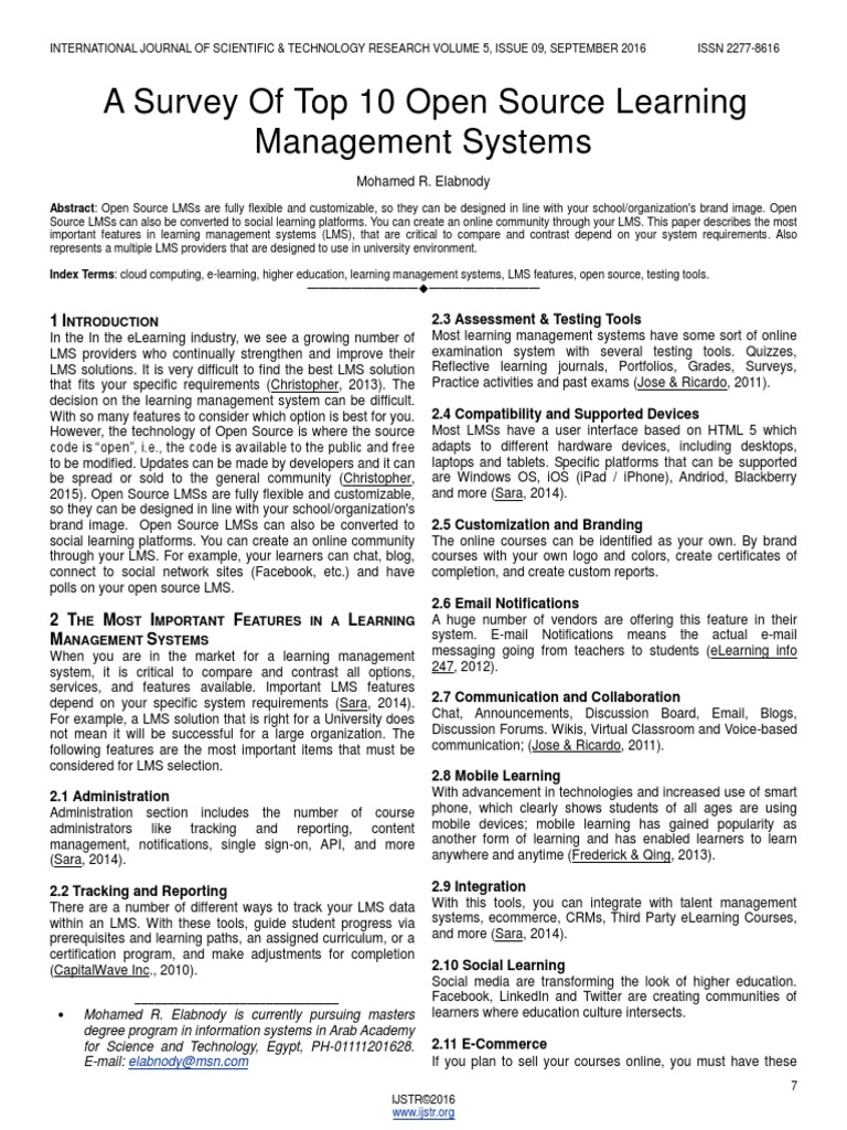 A Survey Of Top 10 Open Source Learning Management Systems Pdf Pdf Moodle Educational 