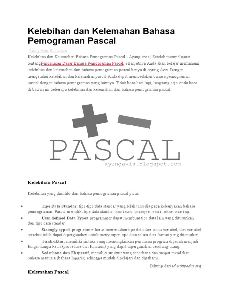 Kelebihan Dan Kelemahan Bahasa Pemograman Pascal | PDF