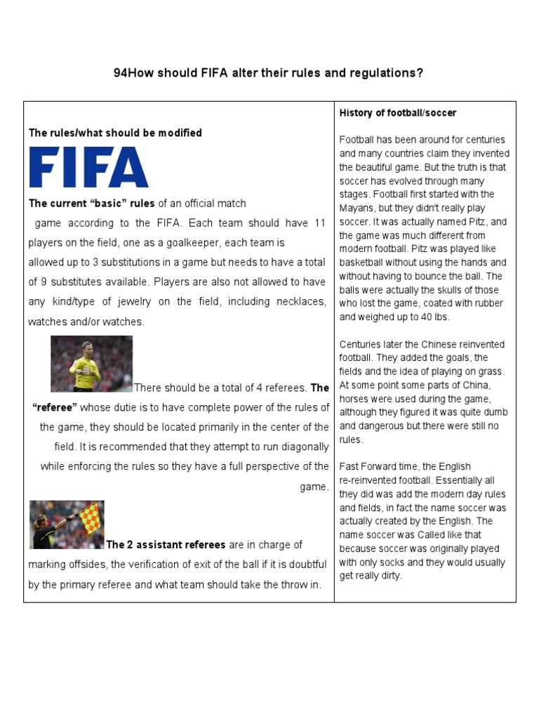 FIFA Rules Modification Suggestions | PDF | Association Football | Referee