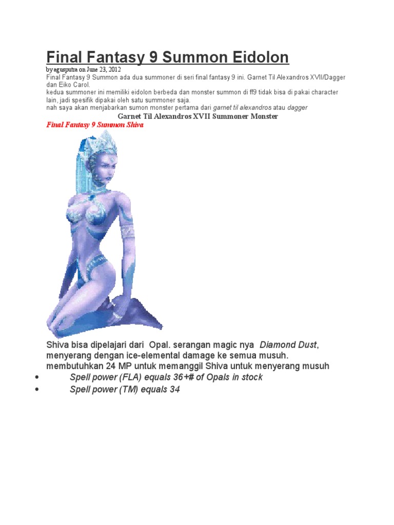Final Fantasy 9 Summon Eidolon | PDF