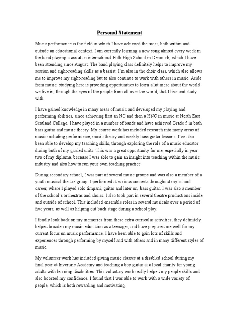Personal Statement | PDF | Music Education | Volunteering