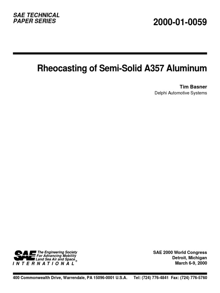 Rheocasting of Semi-Solid A357 Aluminum | PDF | Casting (Metalworking ...