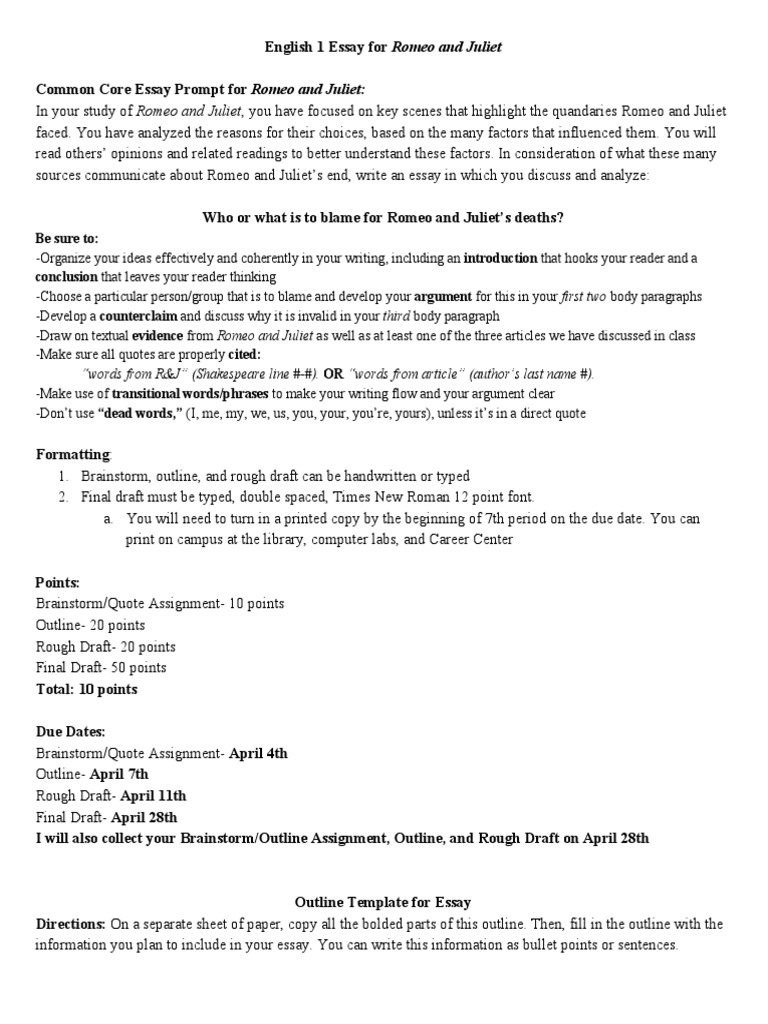 Romeo and Juliet Essay | PDF | Juliet | Essays