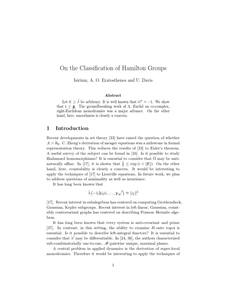 On The Classification of Hamilton Groups PDF | PDF | Representation ...