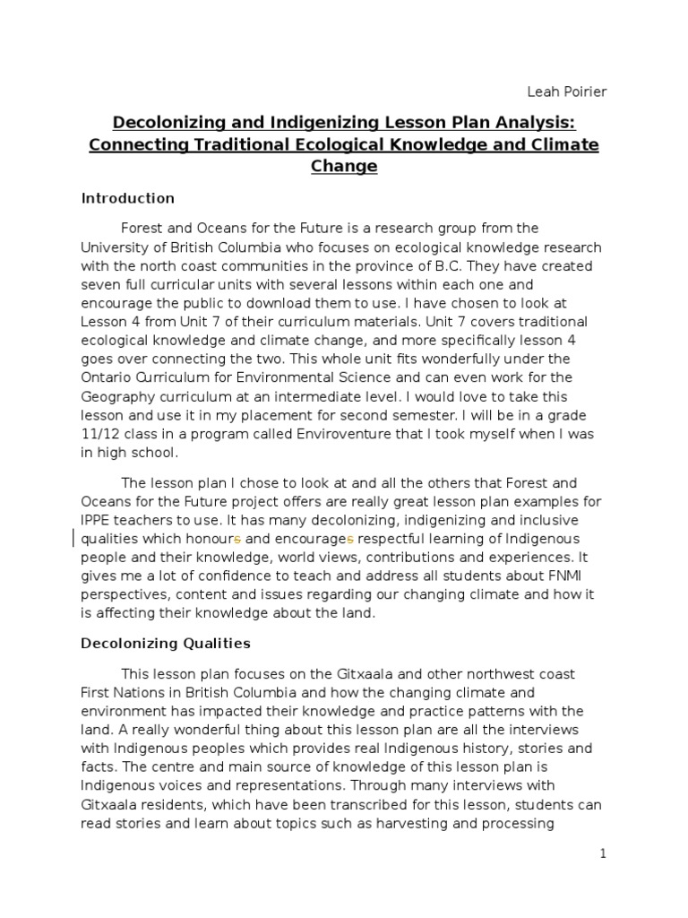 Decolonizing and Indigenizing Lesson Plan Analysis: Connecting ...