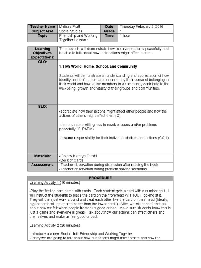 Friendship and Working Together Lesson 1 | PDF | Friendship | Well Being